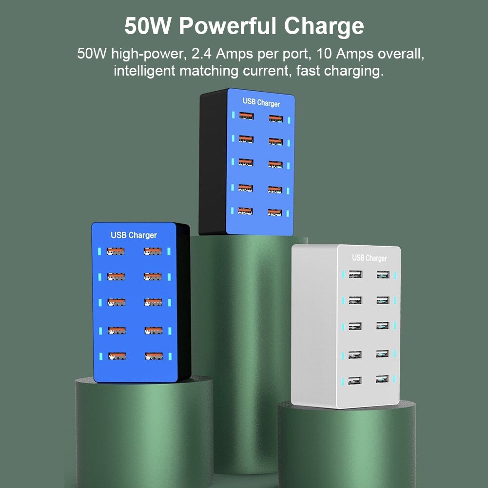 50W 10A 10-Port USB Rapid Wall Charger Station Fam... – Grandado