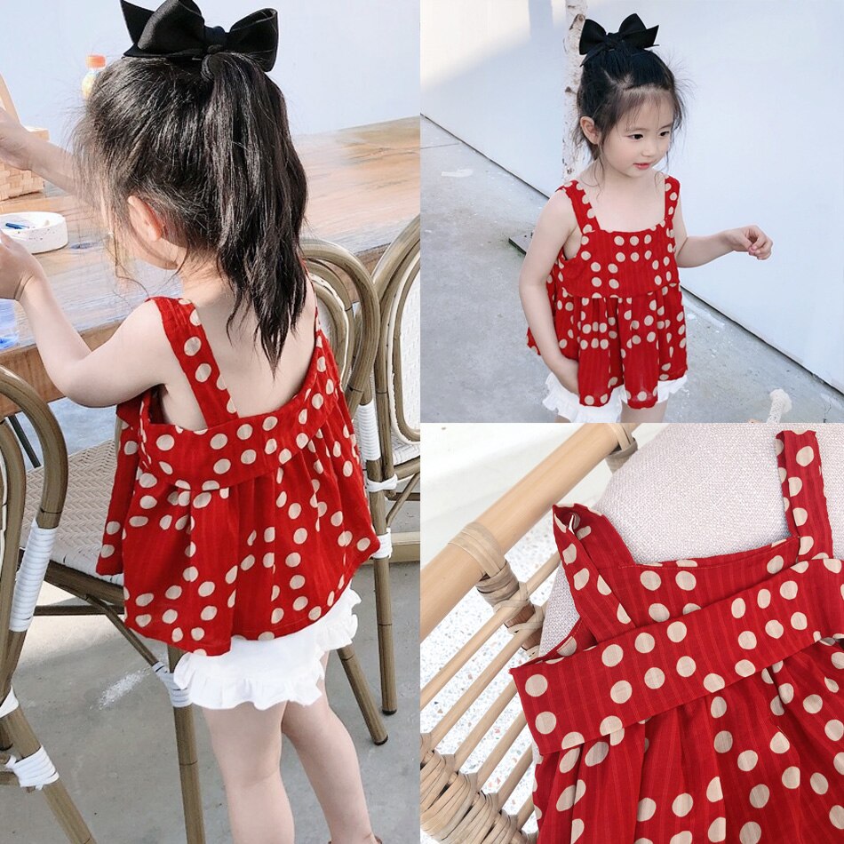 Red Children Underwear Tanks Polka Dot Casual Girl... – Grandado