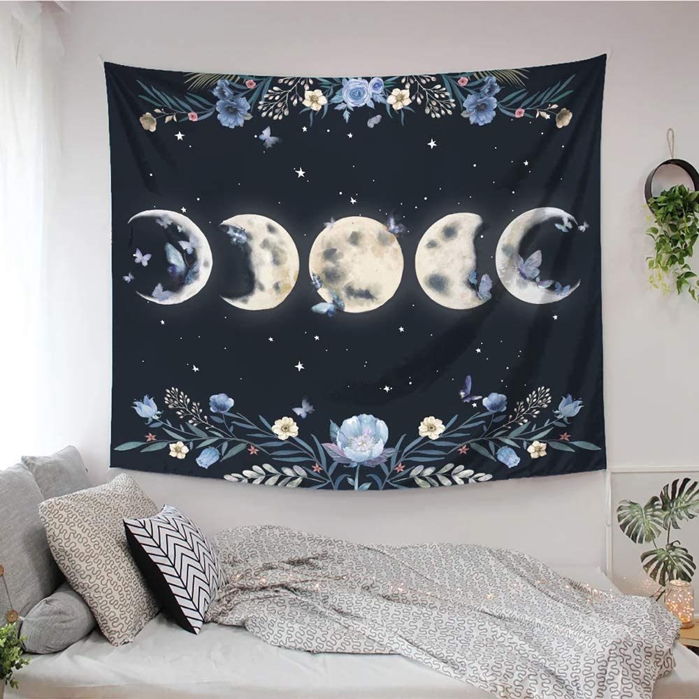 Moon Flower Floral Butterflies Wall Hanging Tapest... – Vicedeal