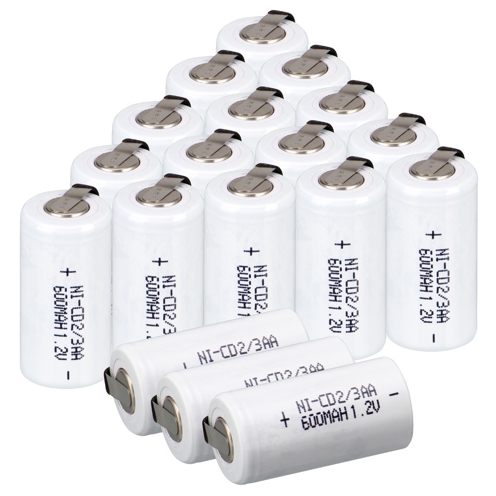 20 Uds 2/3AA batería recargable 600 mah Ni-Cd 1,2 ... – Grandado