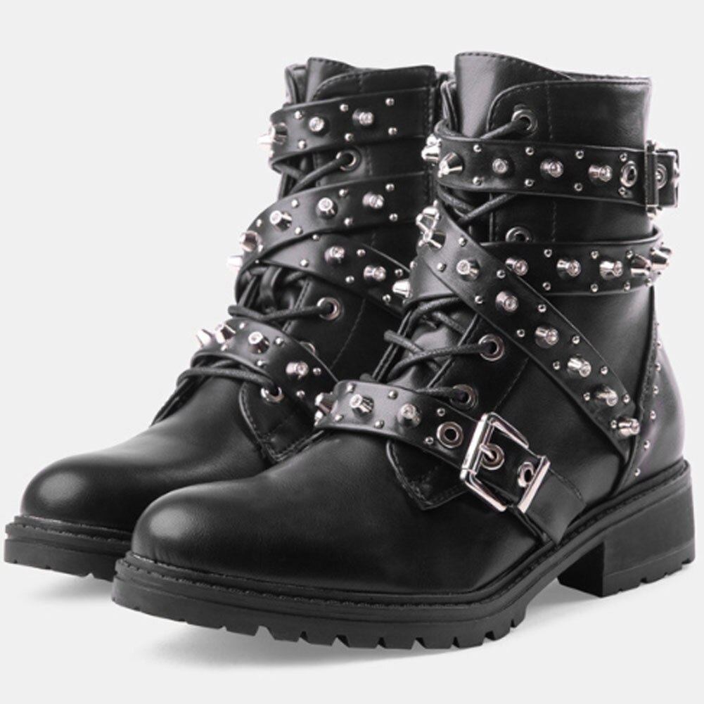 Women's Ankle Boots Side Zipper Buckle Strap Shoes... – Vicedeal