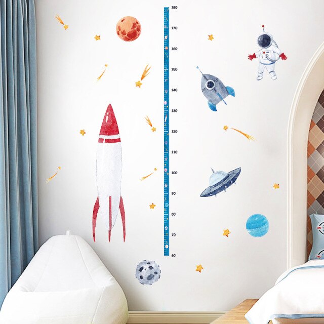 Cartoon Rocket Height Measure Wall Sticker Childre... – Grandado