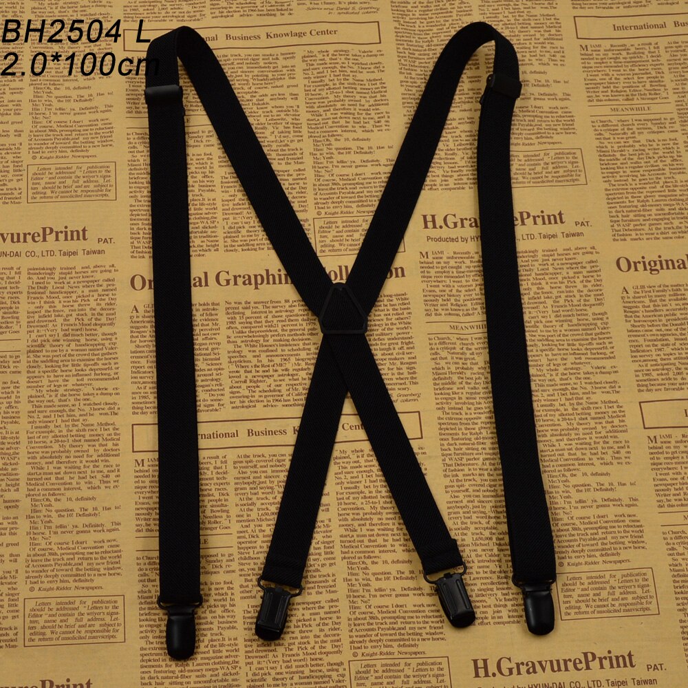 2.0cm Plus Size solid black suspender 4 Clip Men W... – Grandado