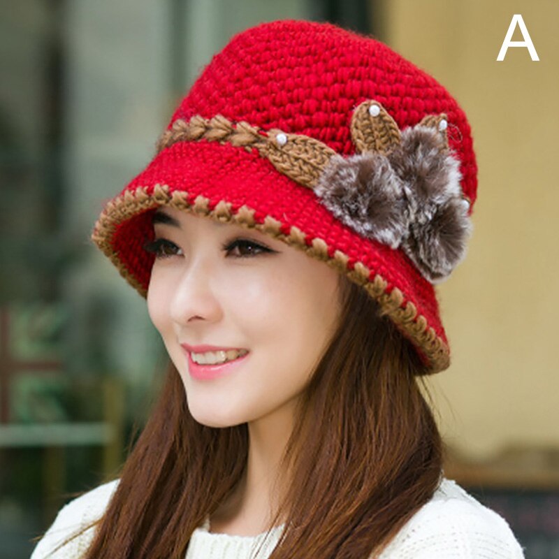 Women Woolen Beanie Hat Winter Knitted Caps With F... – Vicedeal