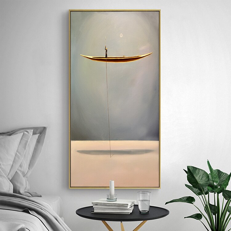 Chinese Style Golden Boat Natural Landscape Canvas... – Grandado