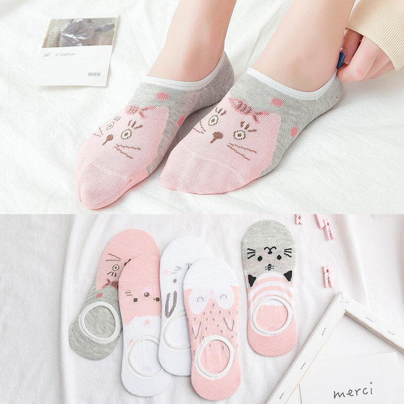 5 Pairs Pink Cartoon Sweet Women Socks Breathable ... – Grandado
