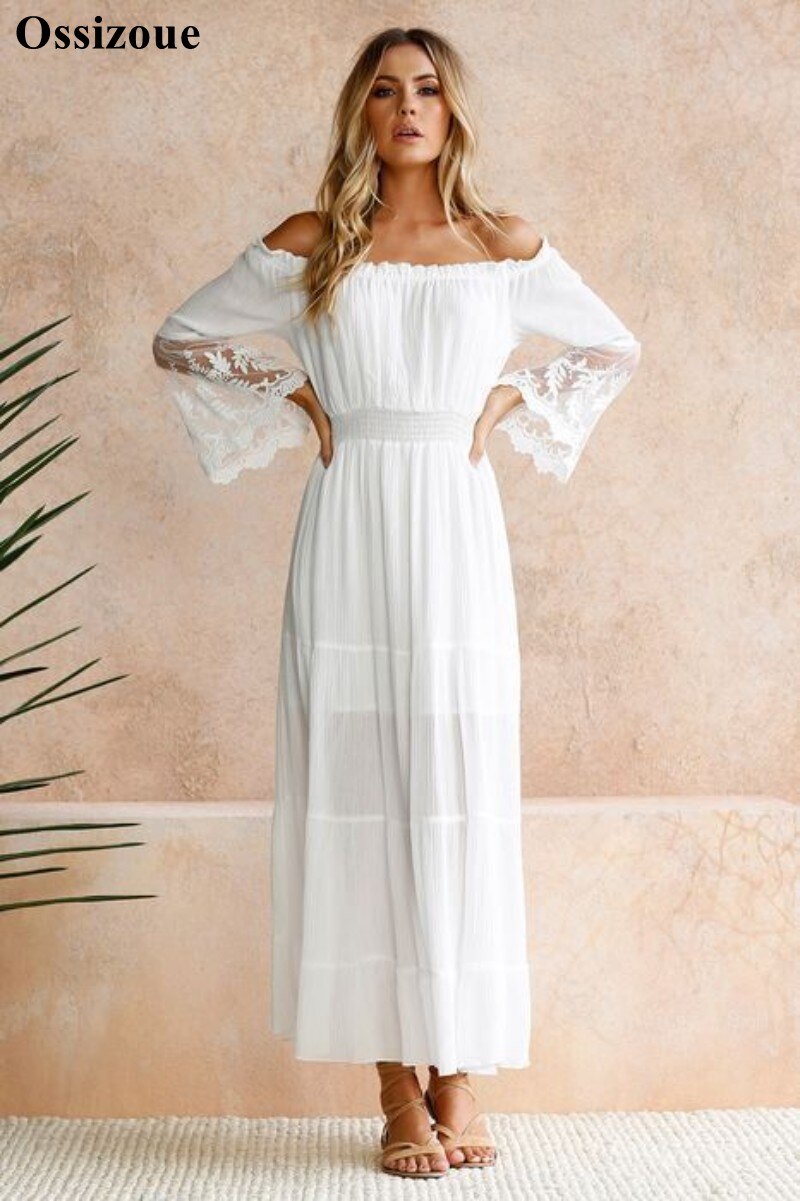 Bohemian Long White Prom Dresses 100% Illusion Lac... – Grandado