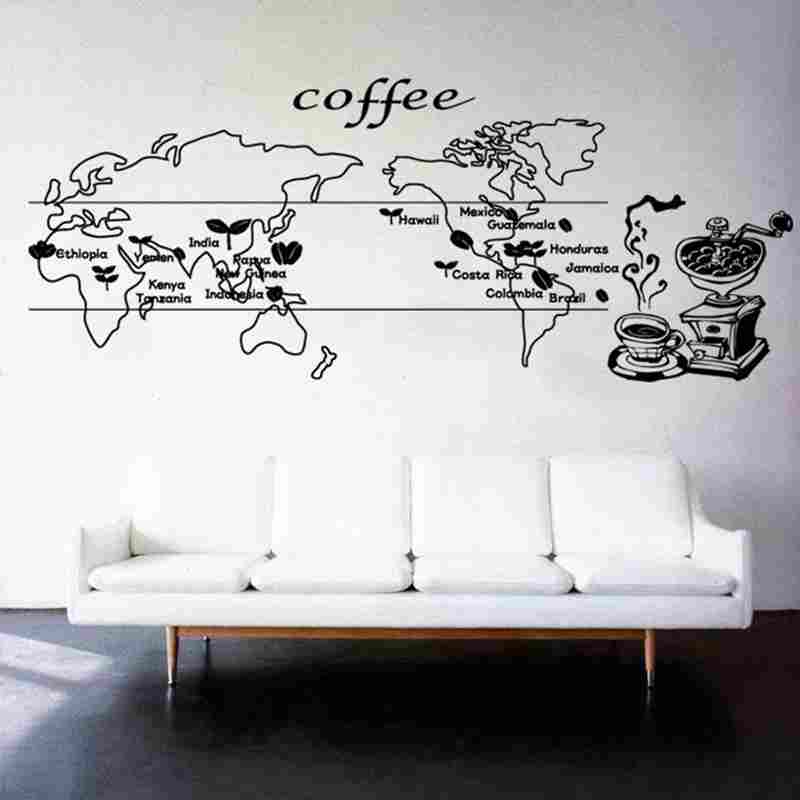 Coffee Shop Sticker World Map Tea Decal Cafe Cup P... – Grandado