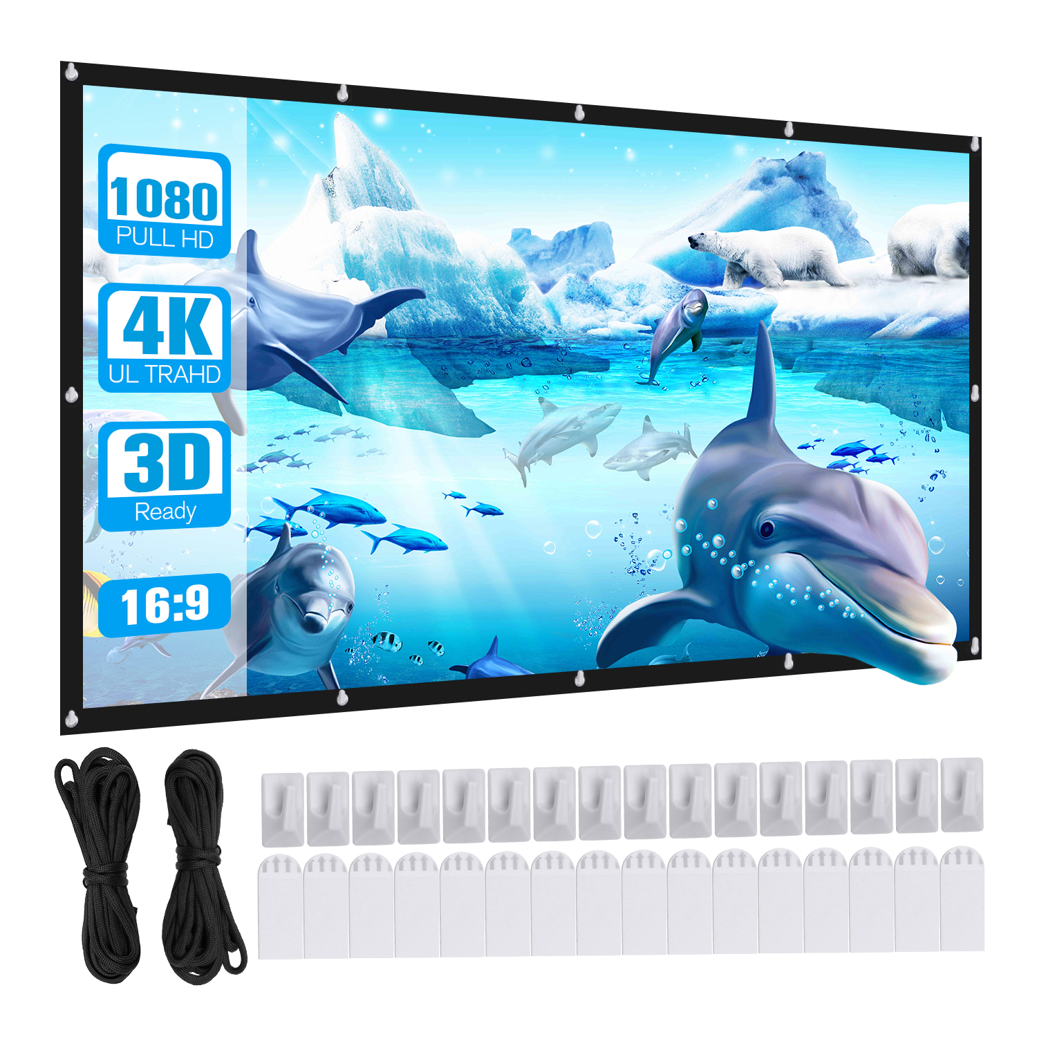 100 inch 16:9 Projector Screen 4K Ultra HD 3D TV S... – Grandado