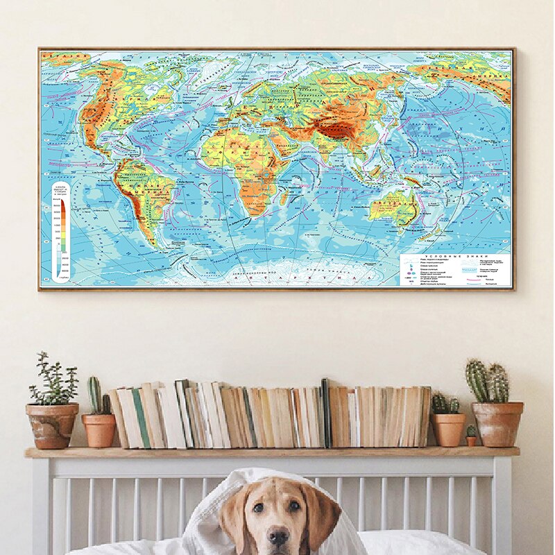 90*60 cm Russian World Orographic Map Non-woven Ca... – Grandado