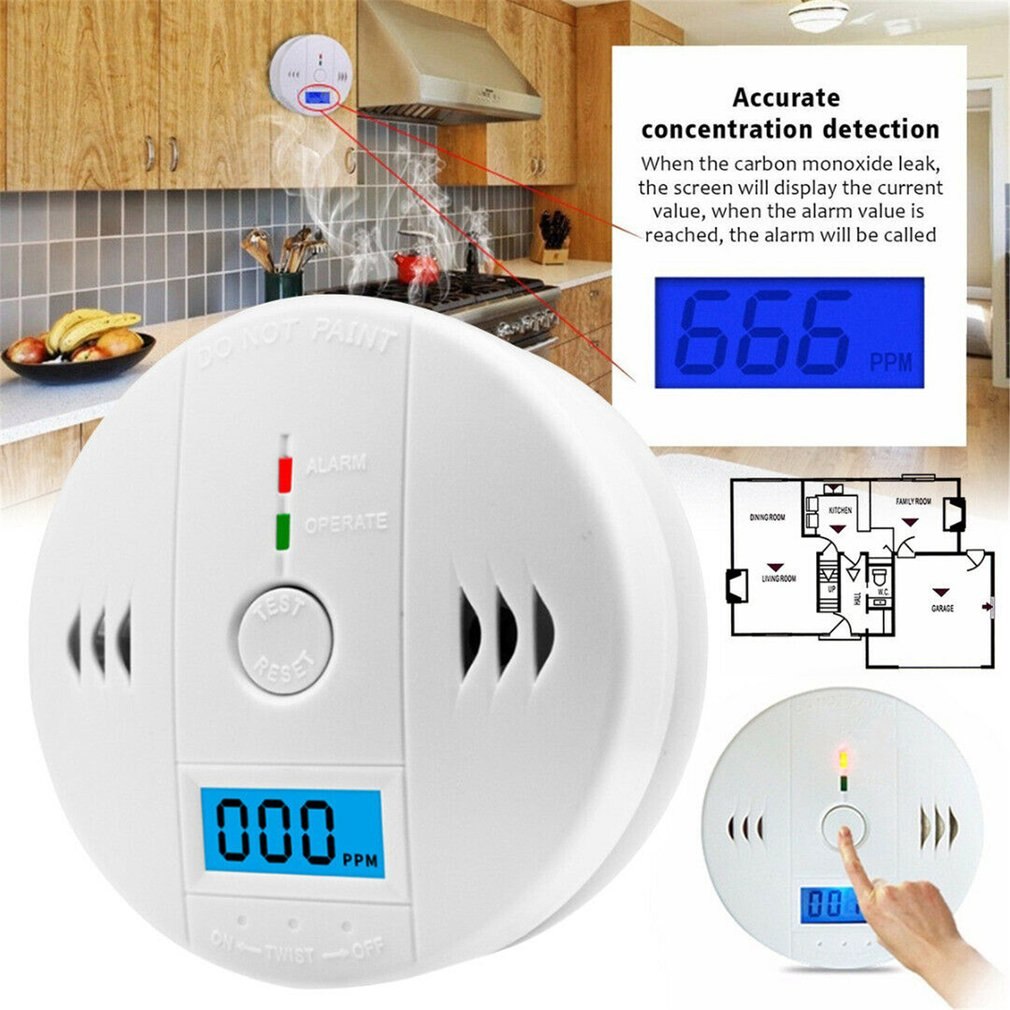 LCD Carbon Monoxide Detector Alarm CO Gas Warning Sensor Alarm Monitor ...