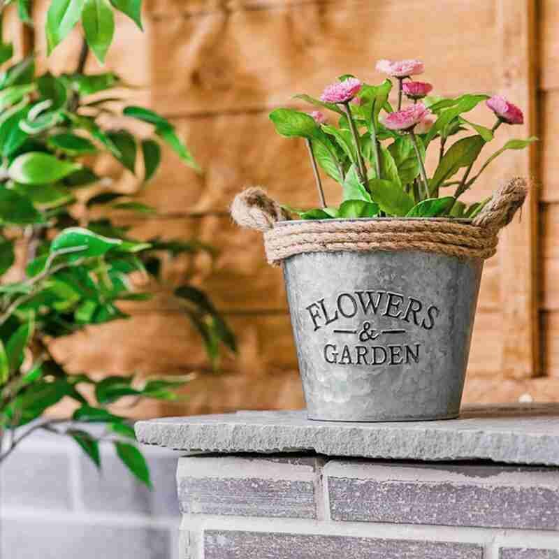 Vintage Metal Tin Flower Bucket Plants Herb Pot Ta... – Grandado