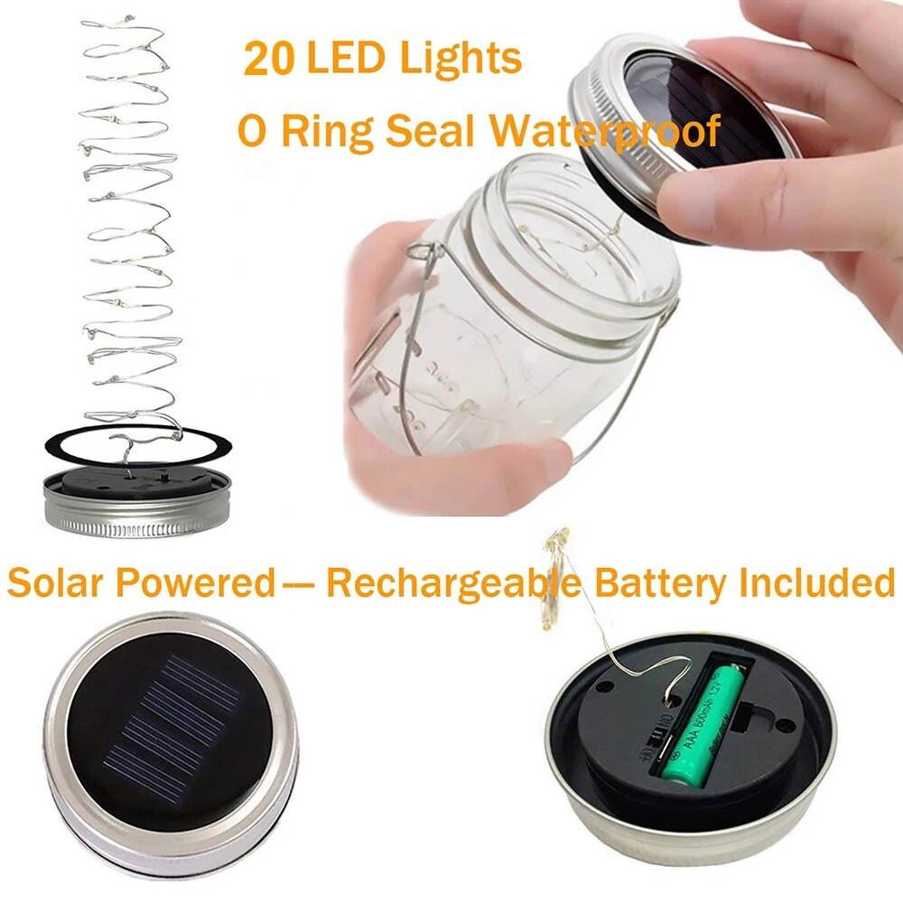 LNKEO LED Fairy Light Solar For Mason Jar Lid Inse... – Grandado