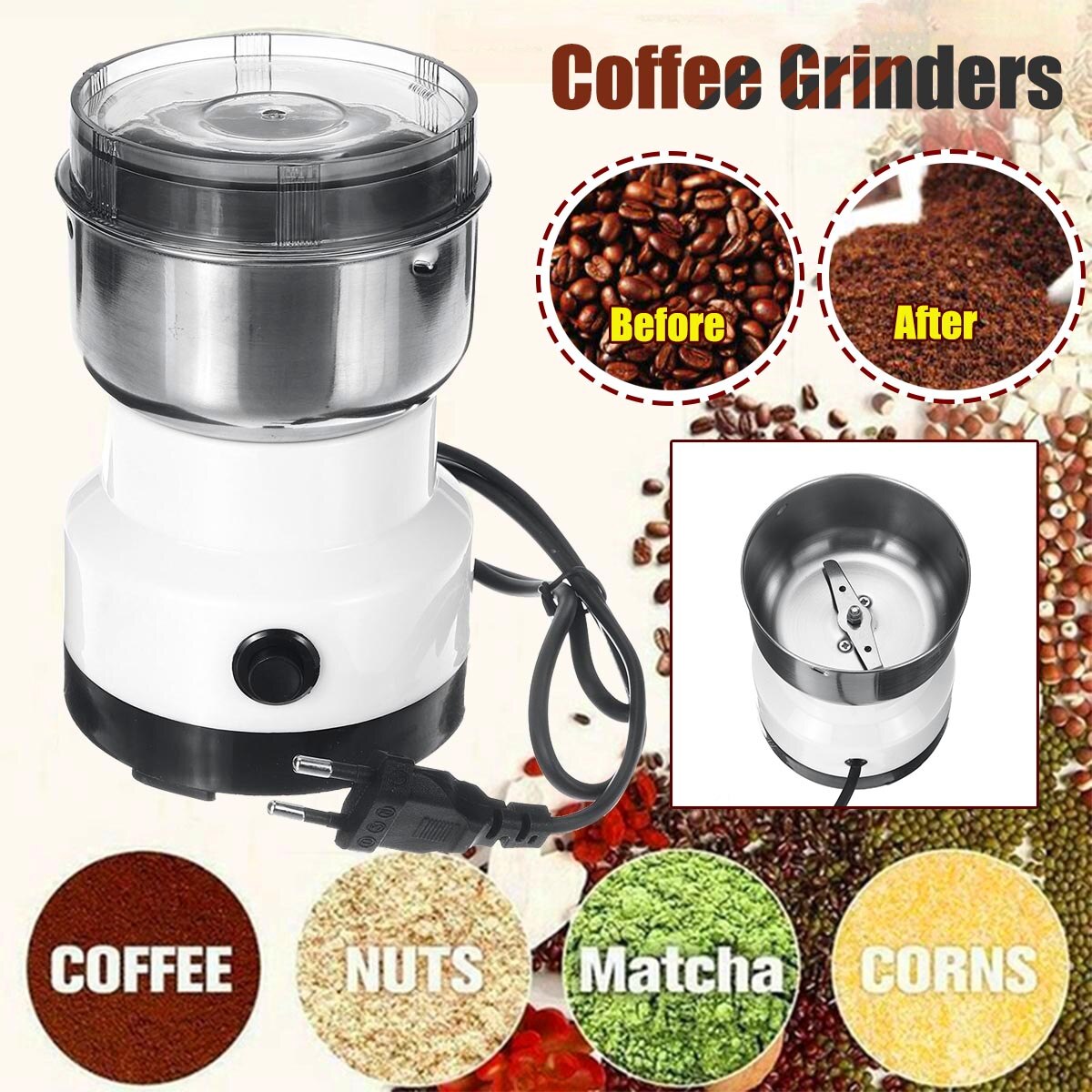 3 Speed Electric Coffee Bean Grinder Blenders Home... – Vicedeal