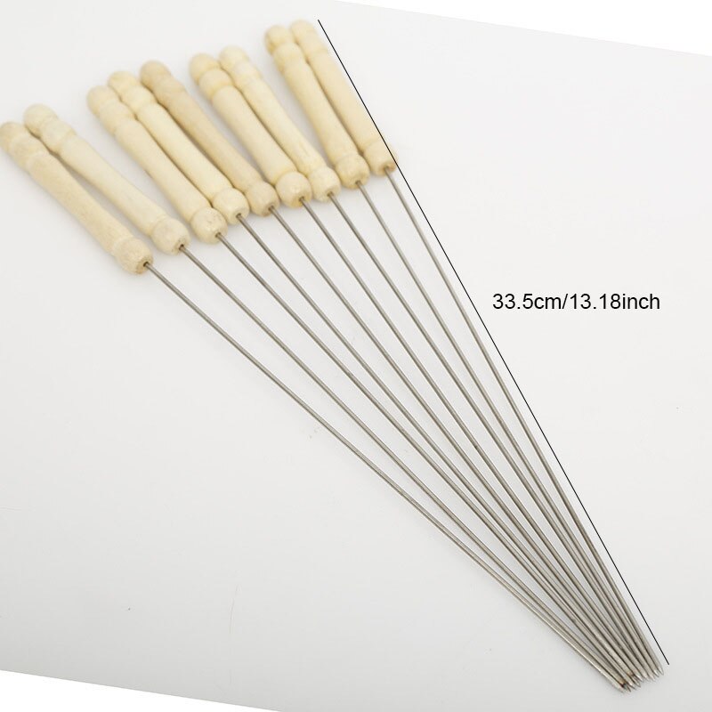 10pcs Log Stainless Steel BBQ Skewer Wooden Handle... – Grandado