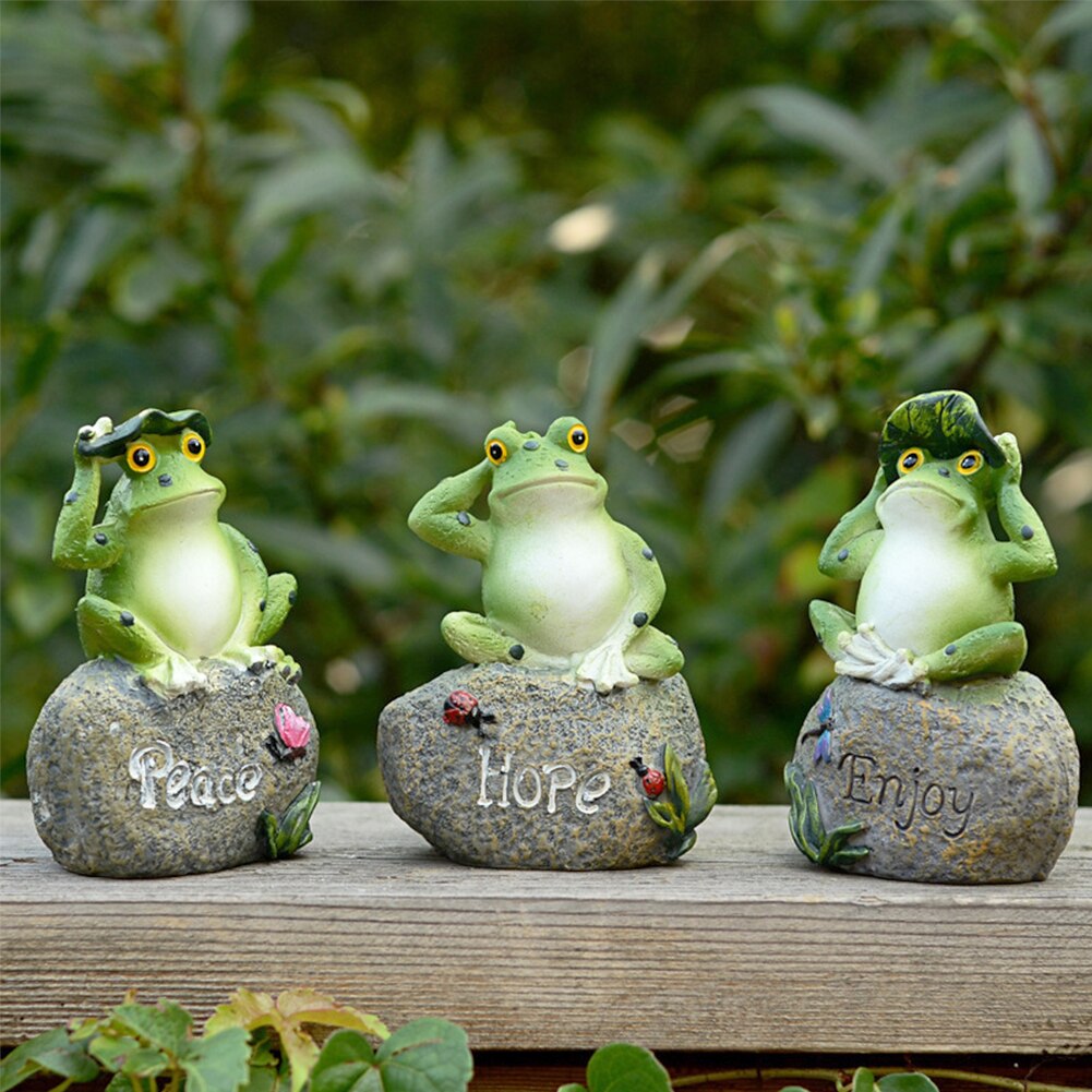 3 Pcs Garden Decoration Statue Frog Set Outdoor Te... – Grandado