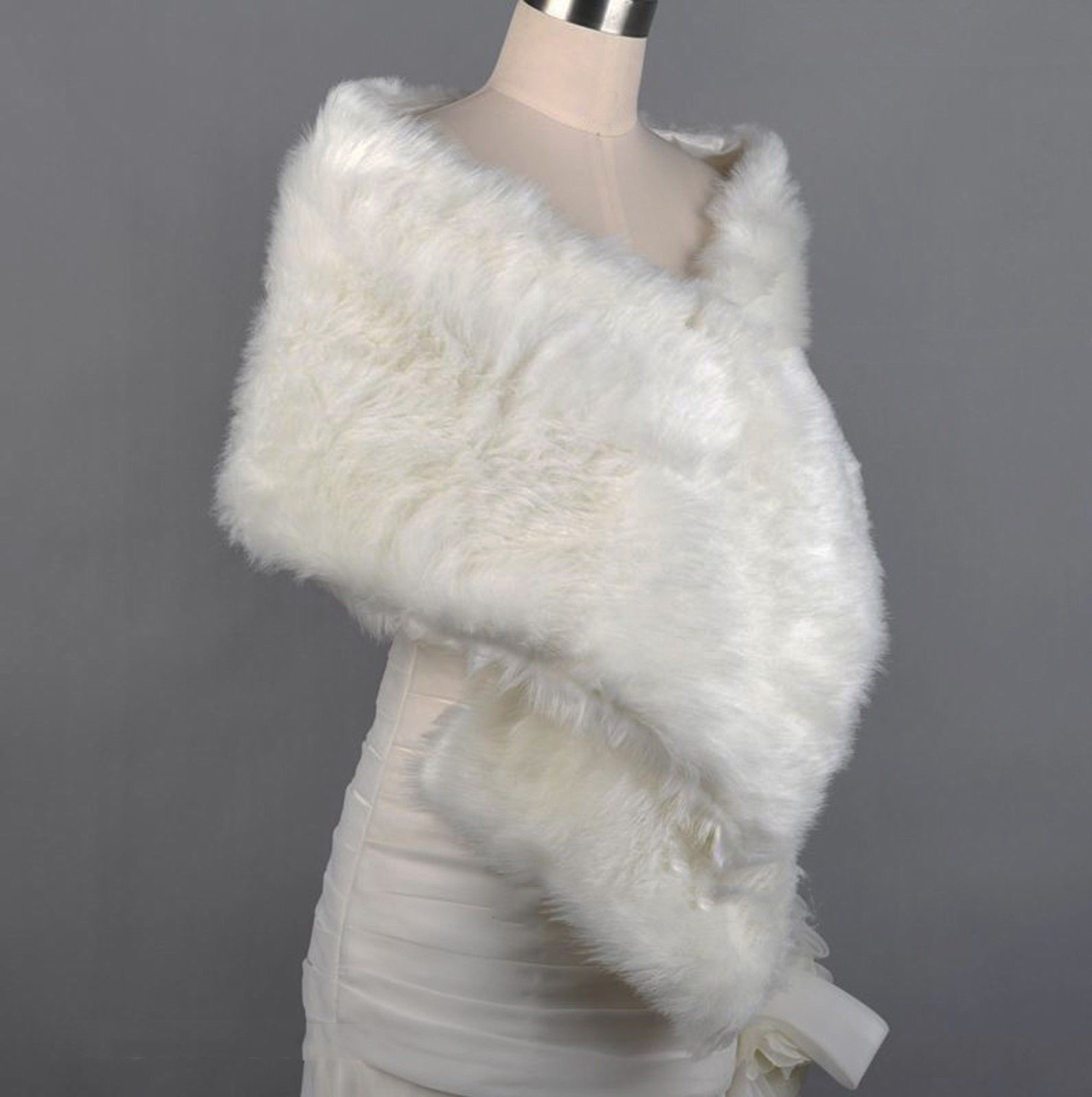 Ivory Women's Shawl Wrap Faux Fur Wedding Brid... – Grandado
