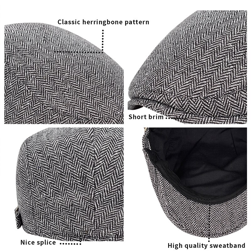 vew Retro Newsboy Caps Men Octagonal Hats Black Br... – Grandado