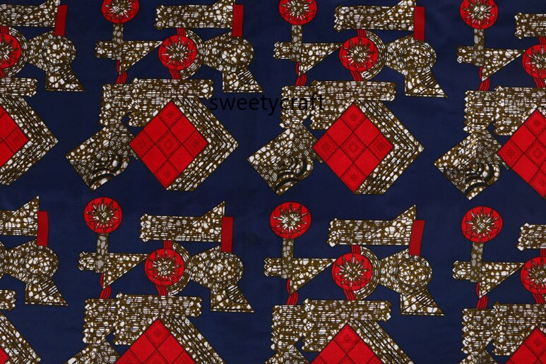 100% Polyester Afrikaanse Stof Wax Rode Raster Ged... – Vicedeal