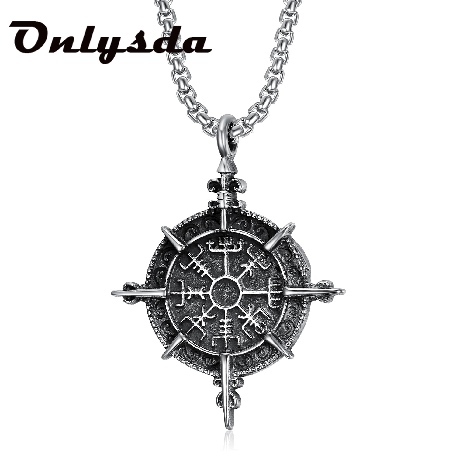 Classic Viking Vegvisir Compass Chain Necklace Sta... – Grandado