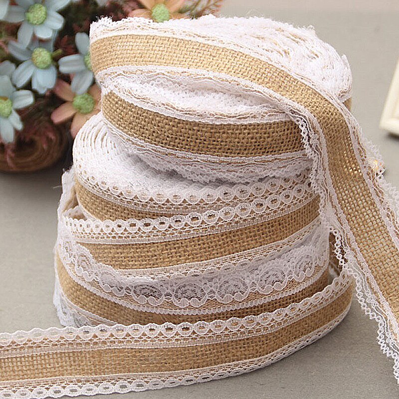 2m/roll Vintage Jute Burlap Ribbon Roll With Lace ... – Vicedeal