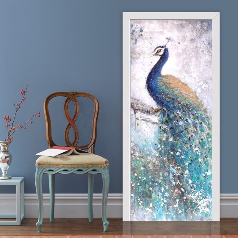 Self-Adhesive Door Sticker 3D Stereo Peacock Mural... – Grandado
