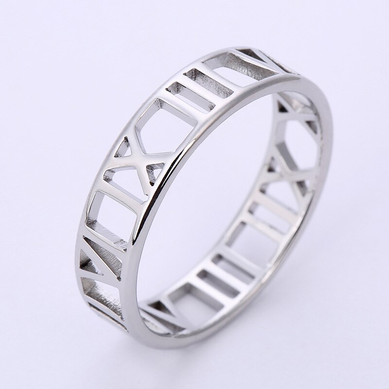 SHOUMAN Roman Numerals Stainless Steel Ring for Wo... – Grandado