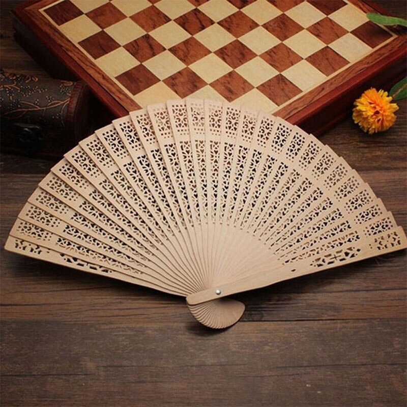 Engraved Wooden Folding Hand Fan Hollow Incense Wo... – Grandado