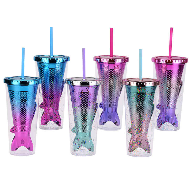 Double Layer Straw Cup Sequined Glitter Cup Colorf... – Grandado