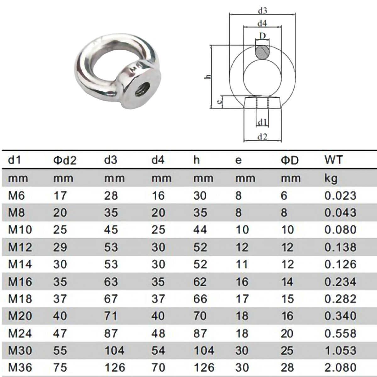 M6 M8 M10 M12 316 Stainless Steel Marine Lifting E... – Grandado