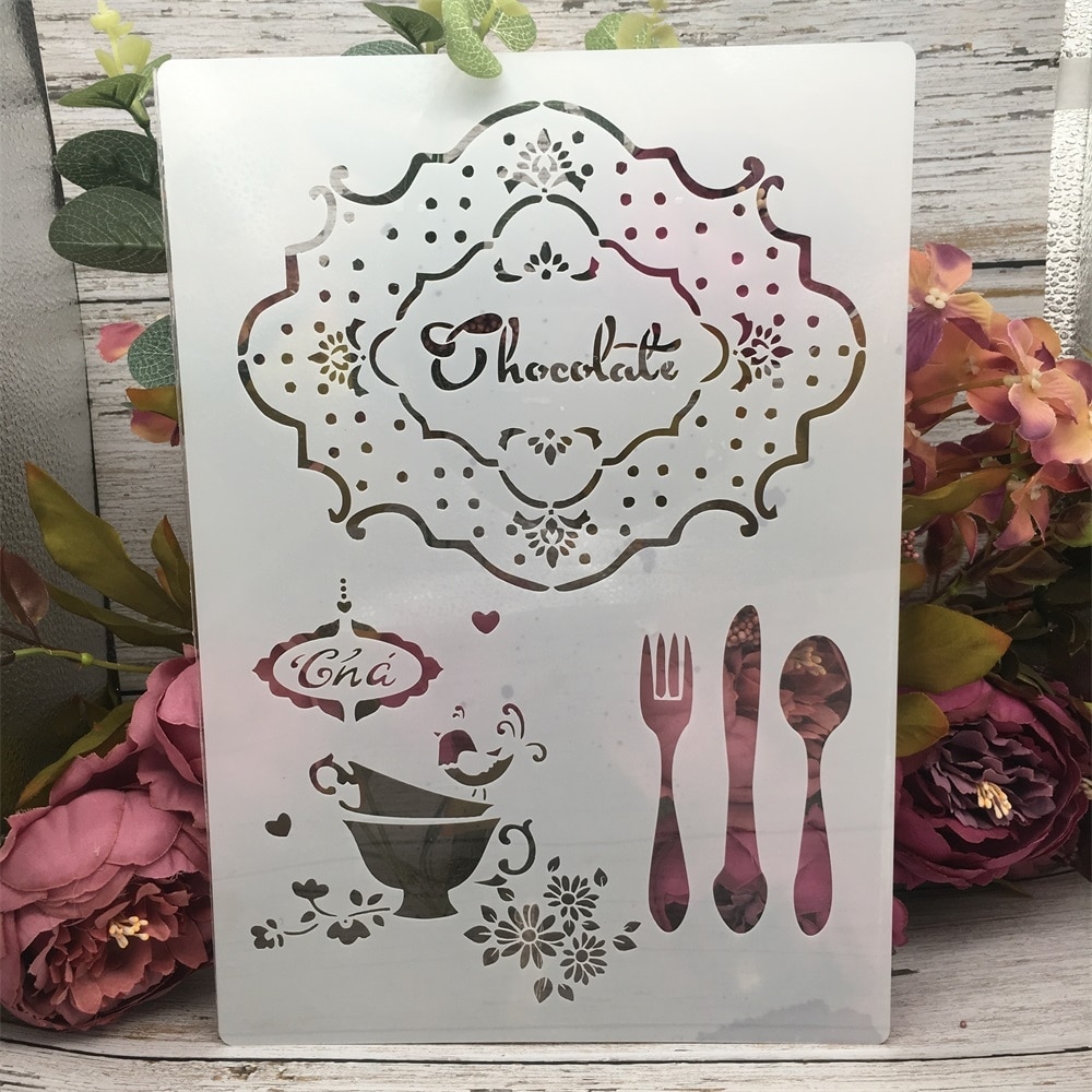 A4 29cm Chocolate Spoon Cup DIY Layering Stencils ... – Vicedeal