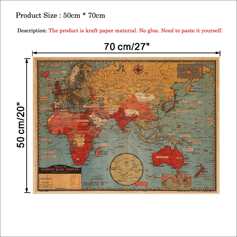 Nostalgic Kraft Paper world map Wall Stickers Home... – Vicedeal