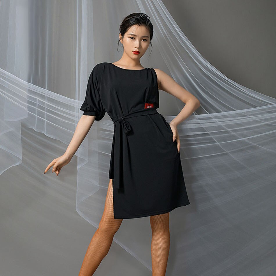 Women Latin Dance Dress One Side Sleeve Belt Latin... – Grandado