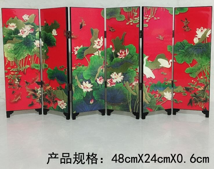 Lotus, antique lacquerware, wooden small screen, d... – Grandado