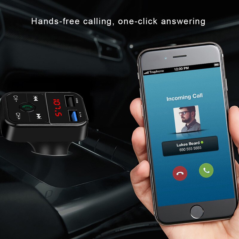 Car Hands-free Wireless Bluetooth FM Transmitter L... – Grandado