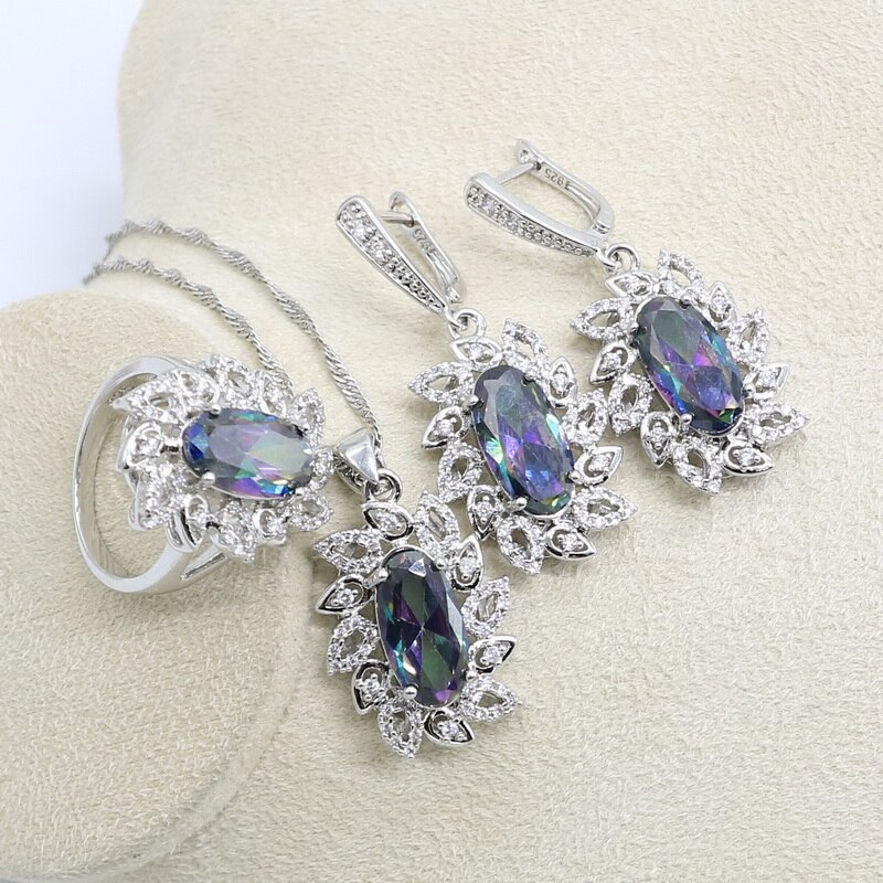 Multi Rainbow Semi-precious Stone Silver Color Jew... – Vicedeal