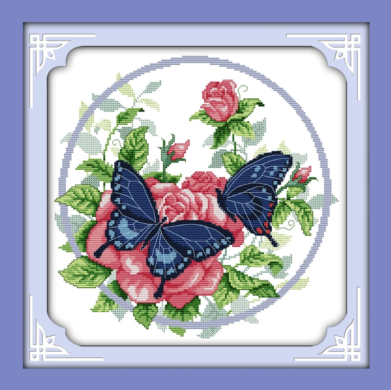 Fly butterfly cross stitch kit flower 18ct 14ct co... – Grandado