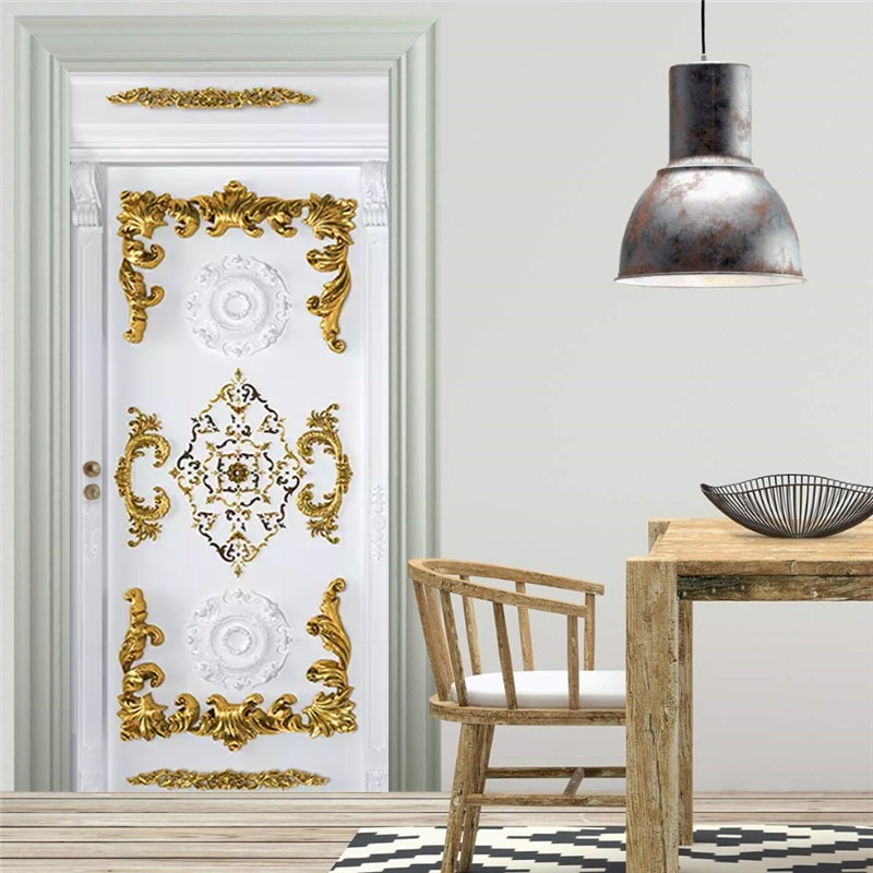 European Style 3D Gold Carved Flower Door Sticker ... – Vicedeal