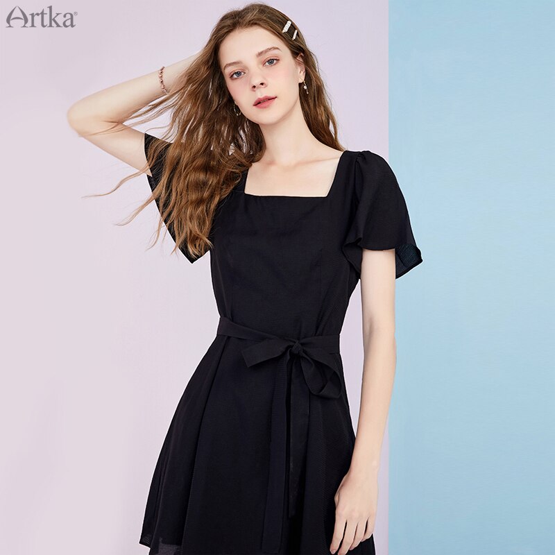 Artka sommer fransk vintage sort chiffon kjoler me... – Grandado