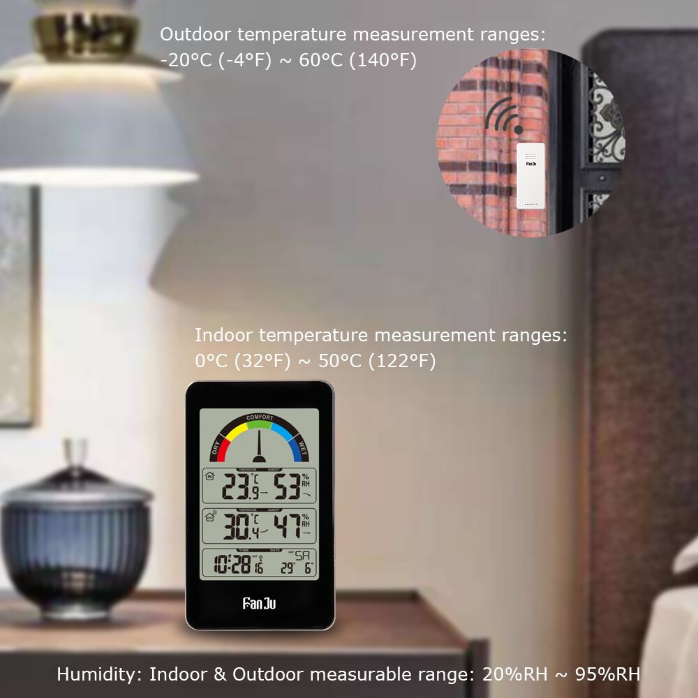 FanJu 3356 Weather Station Clock with Outdoor Sens... – Grandado