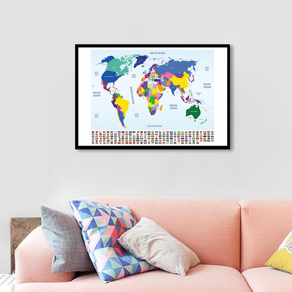 90*60cm Political Map of The World with National F... – Grandado