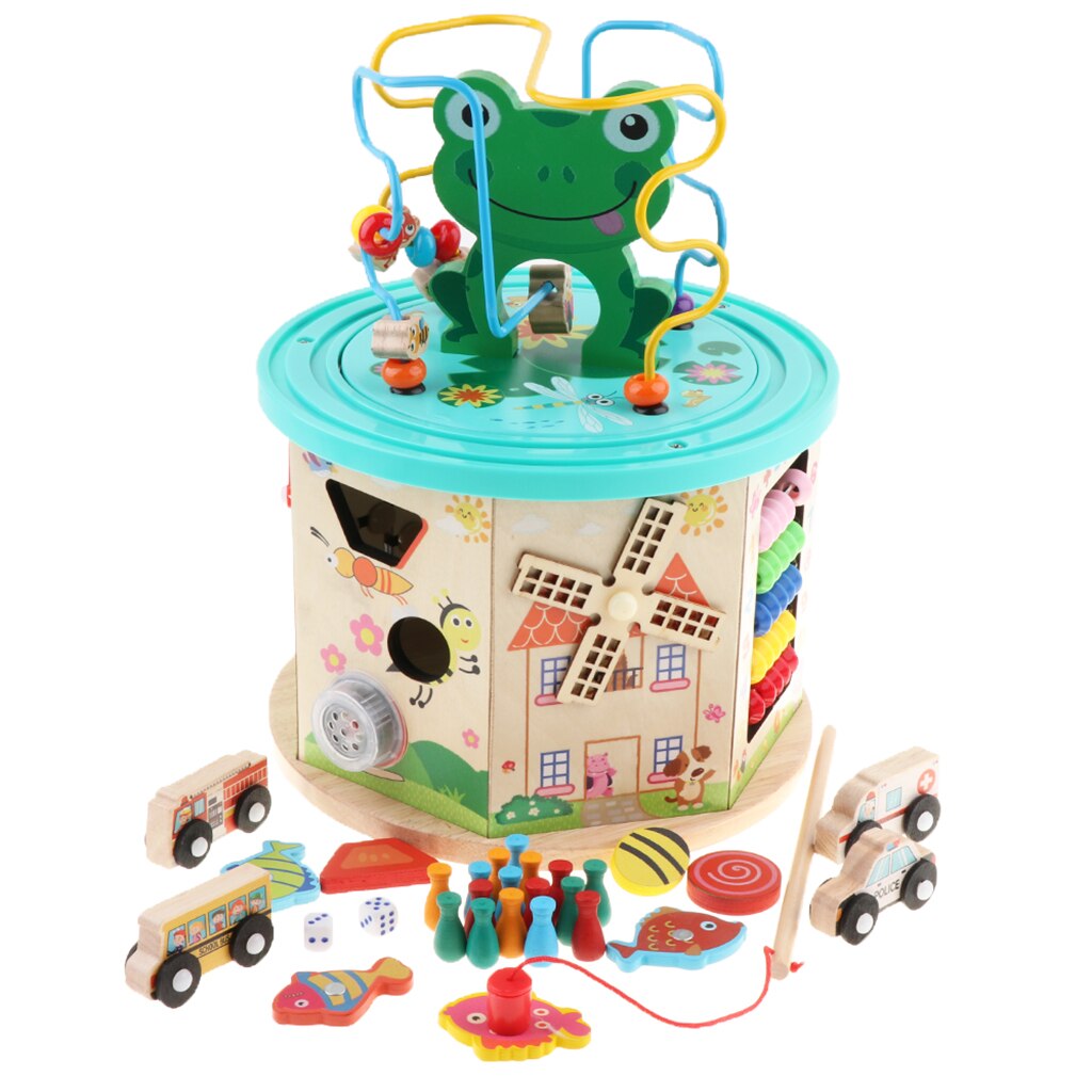 Wooden Activity Cube – Bead Maze, Gear Game, Shape... – Grandado