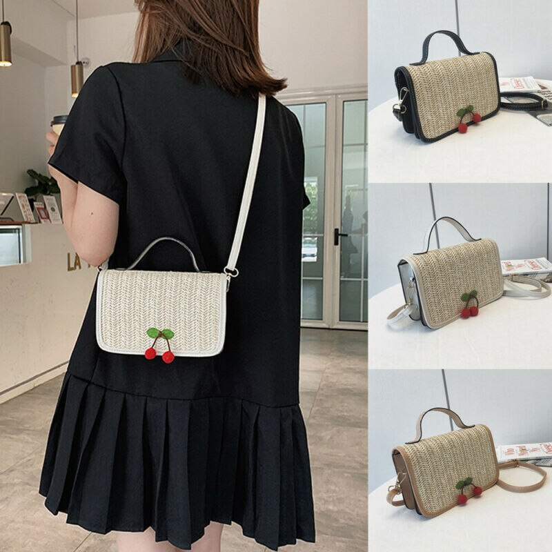 Womens Straw Bag Over Shoulder Bag Cherry Handbags... – Grandado