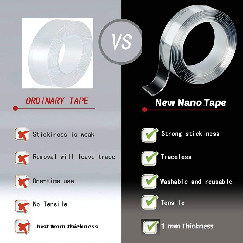 Reusable Nano Adhesive Tape Clear Double Sided Rem... – Grandado