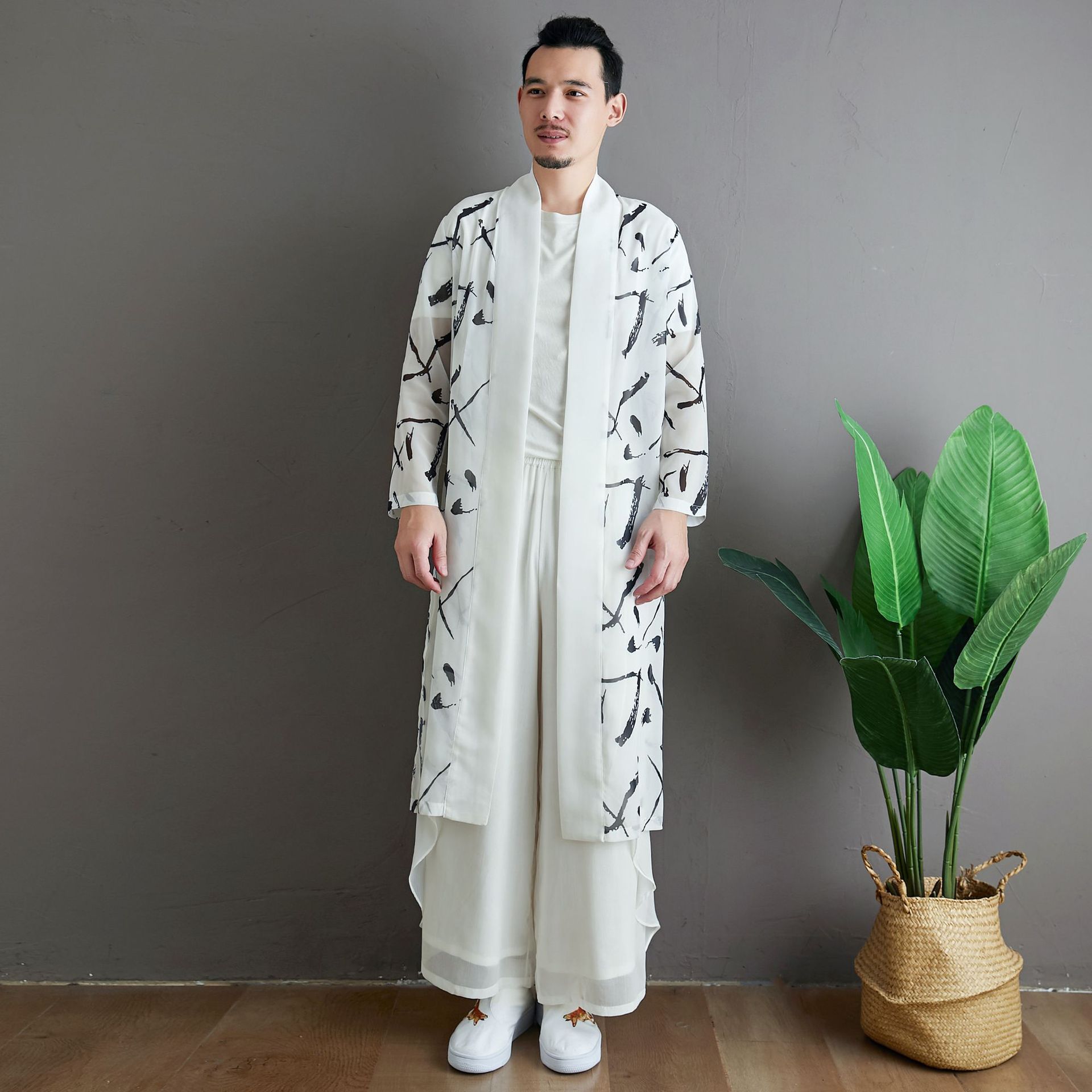 Men's Ancient Tang Suit Hanfu Splash-Ink Chiffon C... – Vicedeal