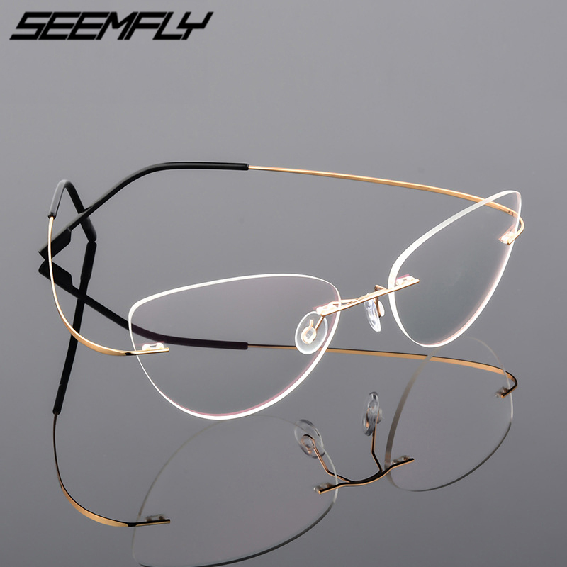 Seemfly Cat Eye Glasses Vintage Women Rimless Ultr... – Grandado