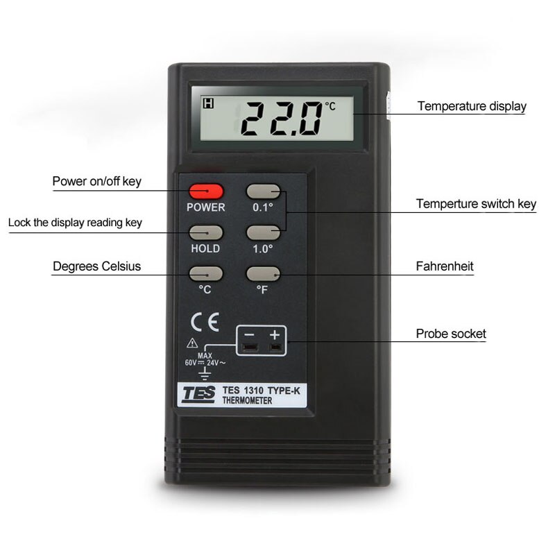 TES 1310 Digitale Thermometer Type-K Thermokoppel ... – Grandado