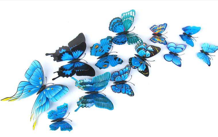 3D Blue Colored Dual Wing Butterfly Wall Sticker F... – Grandado