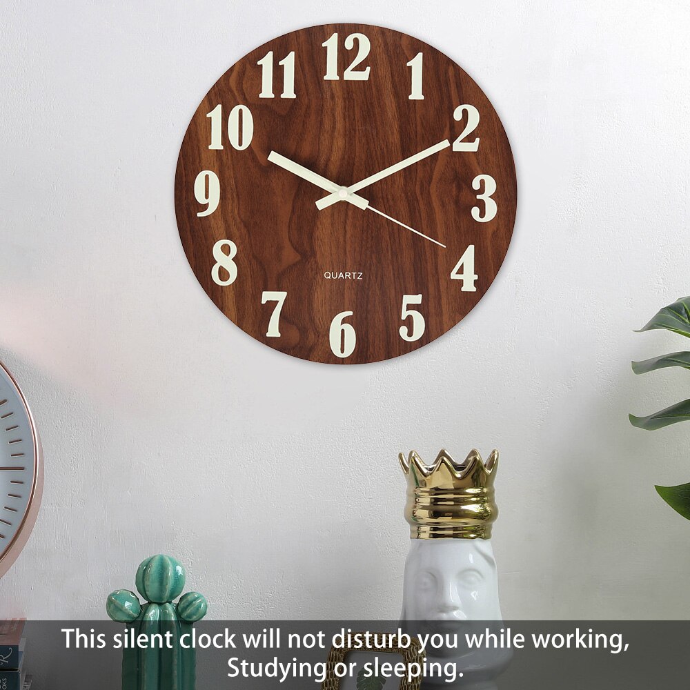 Luminous Wooden Wall Clock 12 Inch Wooden Silent M... – Grandado