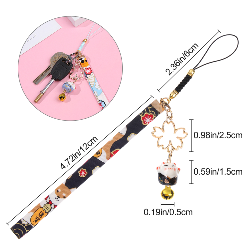 Lucky Cat Bell Sakura Phone Lanyard Anti-lost Keyc... – Grandado